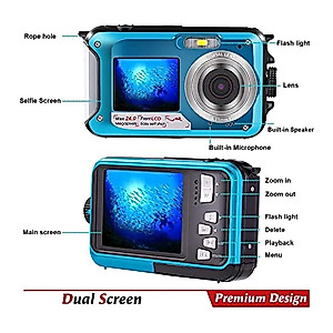 DYOSEN Digital Camera Aparat Cyfrowy Ekran Aparat Cyfrowy Selfie Wideorejestrator Do Podwodne Nagrywanie DV Digital Camera Photography (Color : Blue)