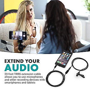 Movo PM10EC6 3.5mm Mic Extension Cord 20 Ft - Male to Female 3.5mm TRRS Microphone Extension Cable - Aux Cord for iPhone, Android Mic Cord TRRS Extension Cable for Lav Mics