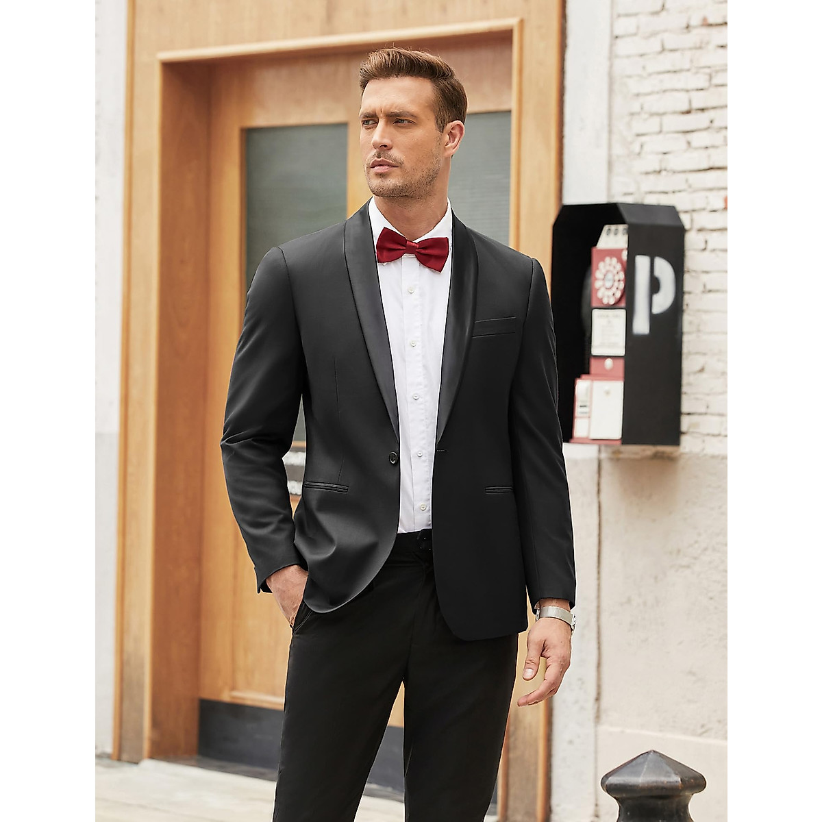 COOFANDY Men's Tuxedo Jacket Wedding Blazer One Button Dress Suit for Dinner Prom Party Black