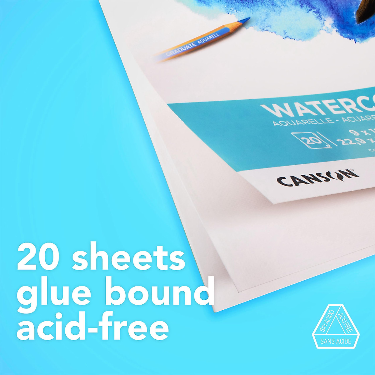 Canson Graduate Watercolor Pad, Foldover, 9x12 inch, 20 Sheets | Artist Paper for Adults and Students - Painting, Gouache, Mixed Media and Ink