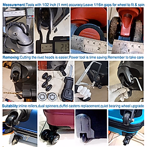 FSATNDE Luggage Suitcase Replacement Wheels Set of 4 PU Bearing Wheels-Install Width 0.8in/21mm with 3 Size Axles and Hacksaw for Trolley Bag Drawbar Box Smooth Rolling Repair(40mm x 18mm)