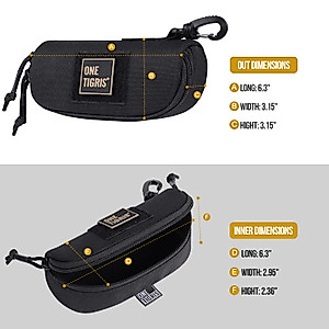 OneTigris Eyeglasses Hard Case Tactical Molle Zipper Sunglasses Carrying Case 1000D Nylon with Clip (Black)