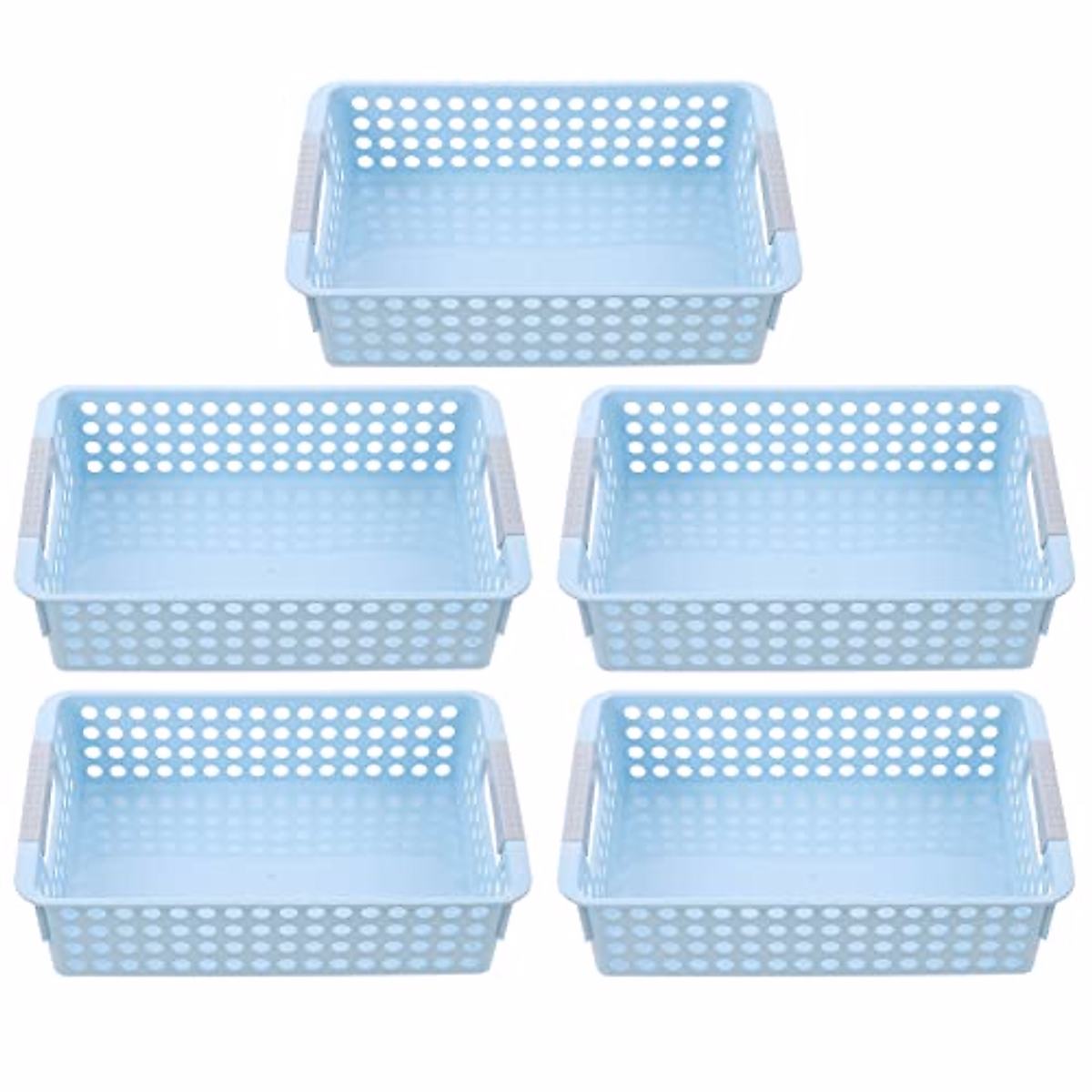 Zerodeko Rectangular Storage Basket 5pcs Plastic Storage Baskets Shelves Small Storage Bins Hollow Desktop Baskets for Closet Shelf Pantry Organizing Home Supplies Blue Makeup Storage Box