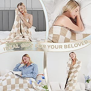 QQP Checkered Throw Blanket,Soft Cozy Microfiber Reversible Checkerboard Fluffy Throw Blanket,50X60In Blanket for Home Bed Couch.（Camel&White）