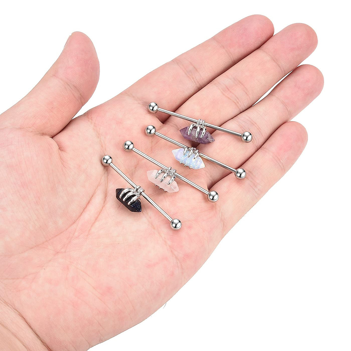 BOPREINA 4pcs 14G Industrial Piercing Bars Stainless Steel 38mm Barbell Cartilage Earring Natural Stone Barbell Body Piercing Jewellery