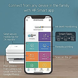 HP Envy Pro 6458 All-in-One Wireless Printer: Easy Printing, Scanning, Photo Copying, Fax Jobs, High-Yield Ink Stability, Borderless, Double-Sided Printing for Home & Office, 5SE48A (Renewed)