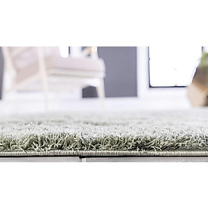 Unique Loom Floral Shag Collection Area Rug-Carved, 4 ft x 6 ft, Green