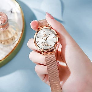OLEVS Ladies Watch Fashion Rose Gold Diamond Analog Quartz Female Luxury Dress Wrist Watch Stainless Steel Luminous Waterproof Date Gift Watch for Women White Face reloj para Mujer