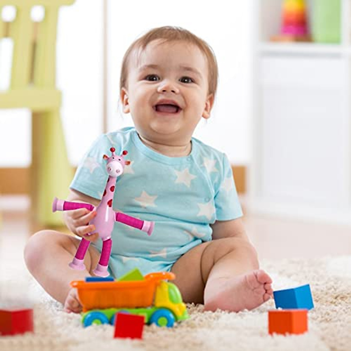 Pop Tube Fidget Toy, Giraffe Tube Toy, Telescopic Suction Cup Tube Giraffe Toy, Cartoon Telescopic Pipe Giraffe, Giraffe Toy Educational, Cartoon Puzzle Parent-Child Interactive Toy (24PC Multicolor)