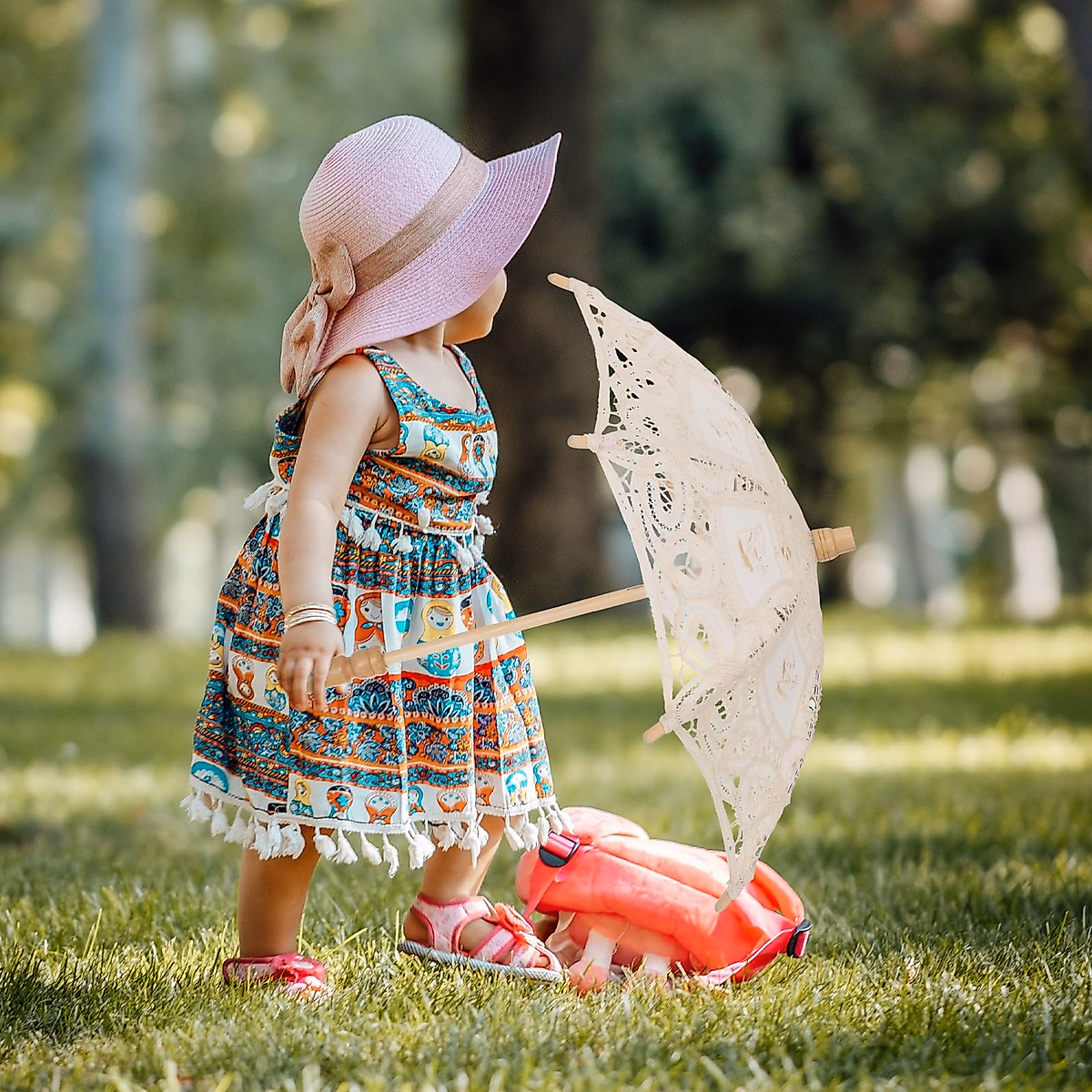 5pcs Girls Floral Photo Photography Cloth Umbrellas Decorative Flower Layout Lace Small Parasols Accessories Bride Girl Embroidery Umbrella Children Decoration Lady