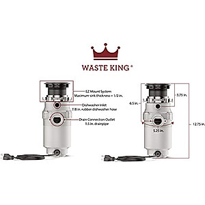 Waste King 1/3 HP Garbage Disposal with Power Cord, Compact Food Waste Disposer for Under Kitchen Sink, L-111