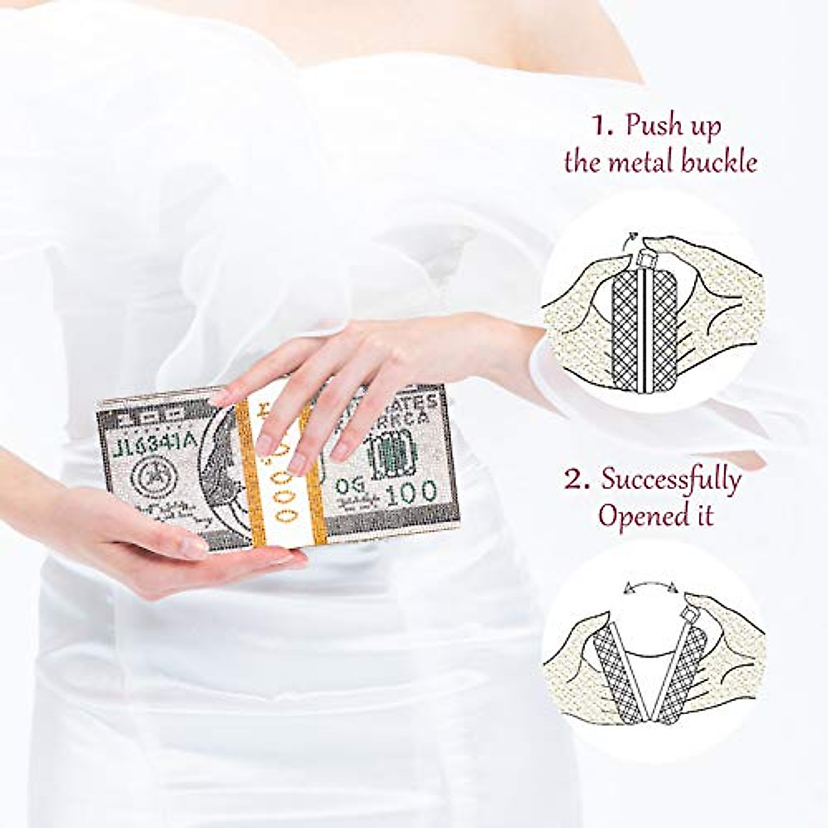 Dollars Crystal Clutch Purses Women Diamond Evening Bags Party Cocktail Rhinestone Handbags Wedding Dinner Bag