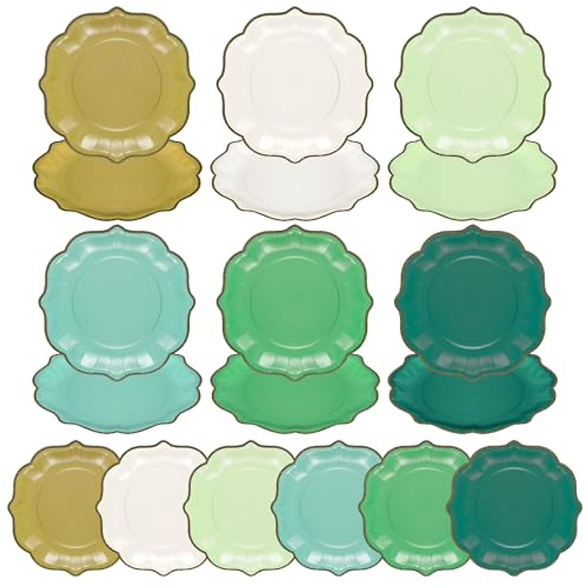 Suttmin 180 Pcs Pastel Paper Plates Gold Foil Scalloped Edging Disposable Paper Plates 9 Inch Dessert Plates Pastel Colors Dinner Plates for Wedding Birthday Baby Shower Bridal Shower (Green Series)