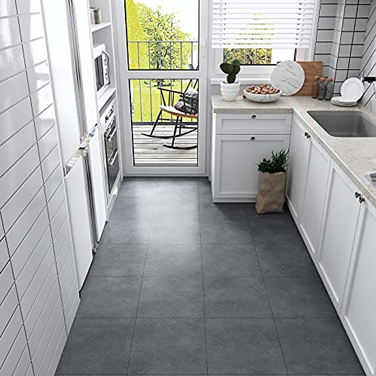 VEELIKE 12''x12'' Peel and Stick Floor Tile Grey Concrete Vinyl Floor Tile 24 Pack Stick on Tile Flooring Waterproof Self Adhesive Removable Grey Vinyl Floor Tile Sticker for Bathroom Bedroom Kitchen
