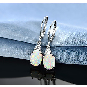 18K White Gold Plated Created Opal and Cubic Zirconia Dangle Earrings for Women