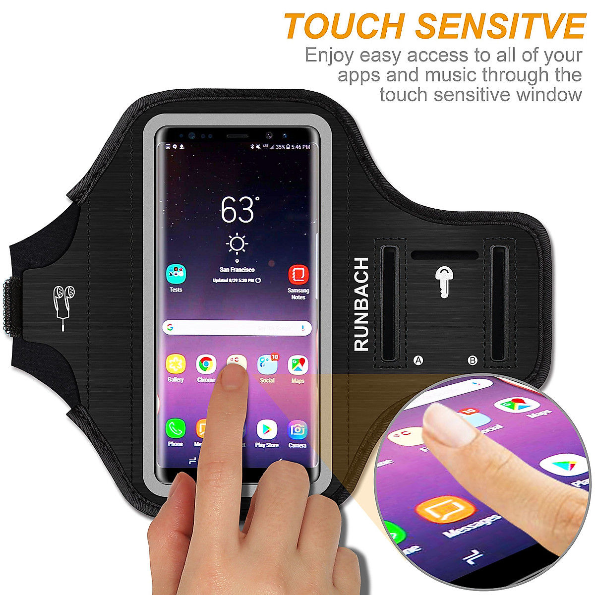 RUNBACH Galaxy Note 20/10+/9/8 Armband,Sweatproof Running Exercise Bag with Key Holder and Card Slot for Galaxy Note 20/10+/9/8(Black)