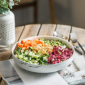 YHOSSEUN Serving Bowl Set, Ceramic Salad Serving Bowls Pasta Bowls Set of 2, Serving Dishes for Entertaining 10 inch Stackable Serving Bowls for Parties, Grey Marble