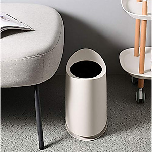 ZHANGJINYISHOP2016 Trash Garbage Can Double-Layer Trash Can, 10L Plastic Fashion Office Waste Paper Basket with Sturdy Plastic Liner, Oval Shape Trash Can Waste Bin (Color : White)