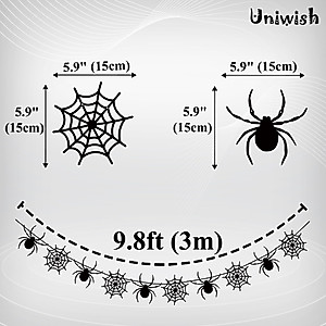 Uniwish Felt Spider Spiderweb Banner Garland Halloween Spider Web Decorations Outdoor Indoor Home Decor Spooky Themed Birthday Party Supplies Photo Props