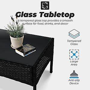 MGHH Patio Furniture Set 4 Pieces Outdoor Furniture Wicker Patio Conversation Sets Rattan Chairs with Soft Cushion and Glass Table for Pool Backyard Garden Balcony Porch Small Space,Black and Khaki