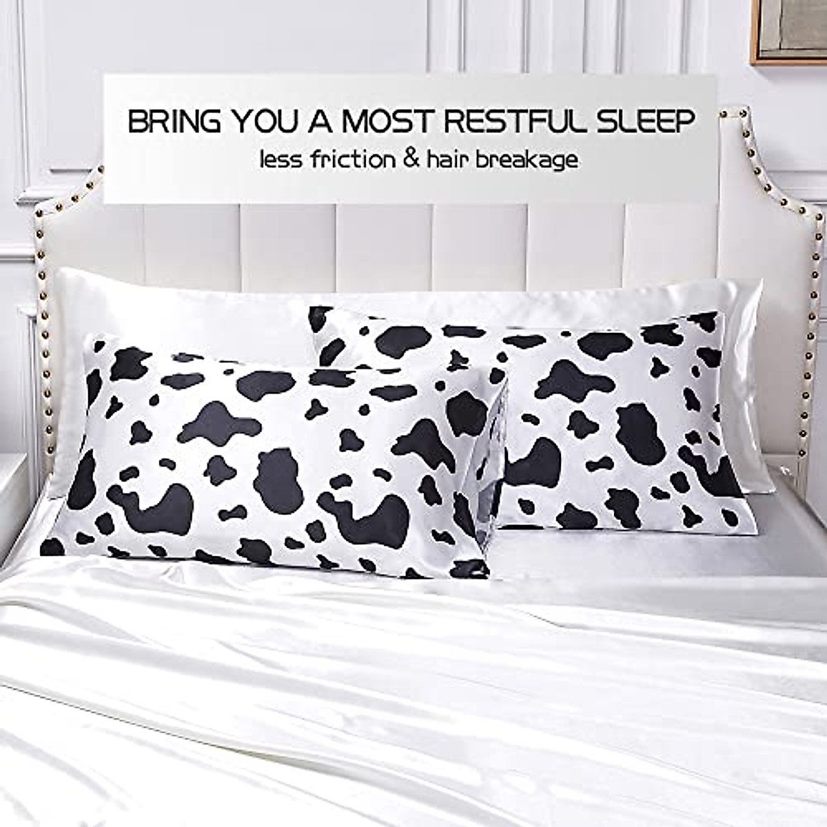 Nttspring Satin Pillowcase for Hair and Skin,King Size Pillow Cases 2,Silky Cow Print Pillow Cases Set of 2 Soft&Cozy Silk Satin Pillow Cases for Women 2 Pack with Envelope Closure(20x36,Cow)