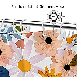 VEGA U Floral Fabric Shower Curtain for Bathroom, Botanical Flower Bath Decor with Hooks, Hotel Quality, 72x72 Inch