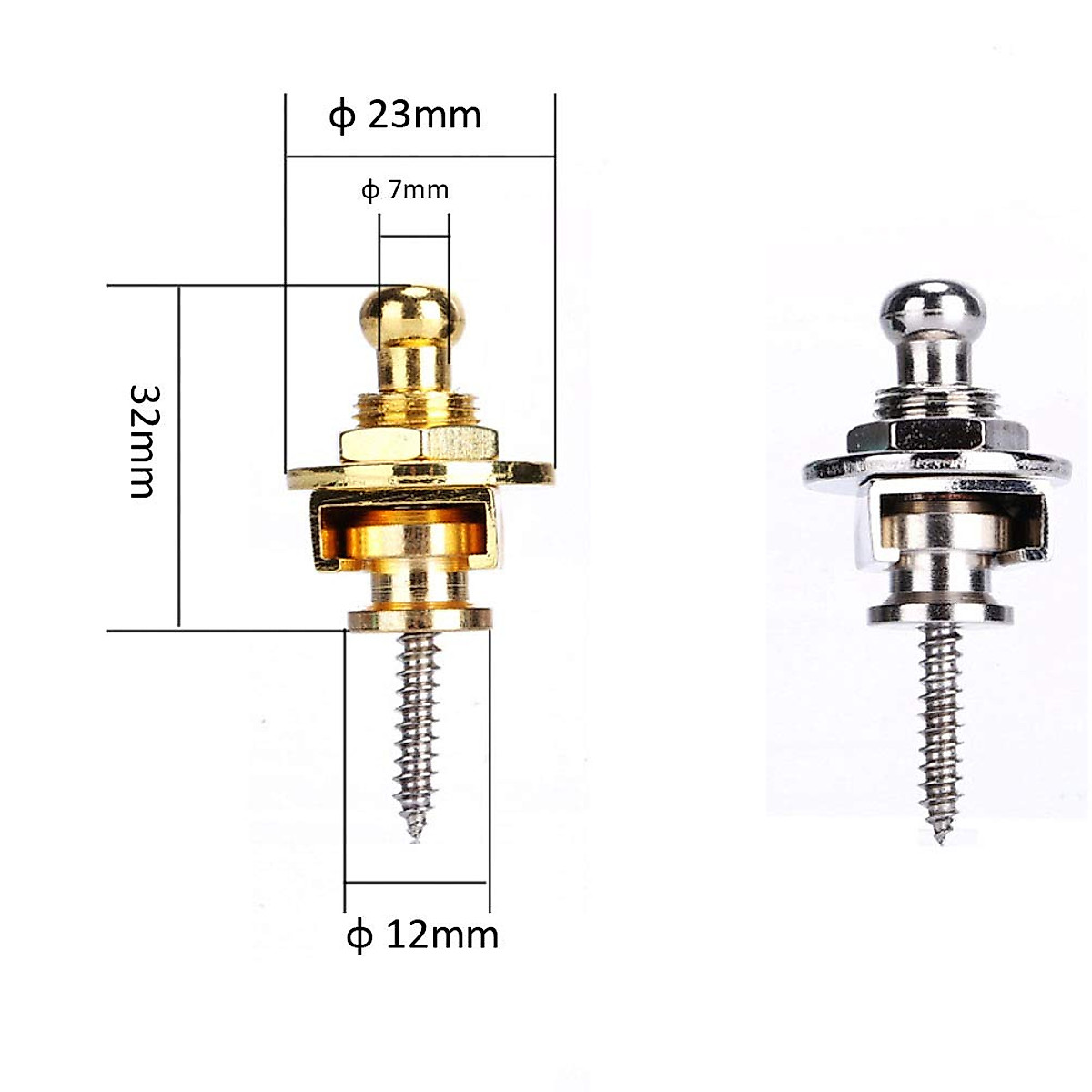 2 Pcs Guitar Strap Lock Button End Pins for Acoustic Classical Electric Bass Ukulele (Gold)