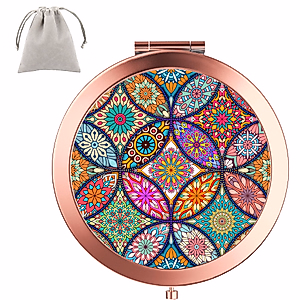 Dynippy Compact Mirror Rose Gold Makeup Mirror Folding Mini Pocket Mirror Portable Hand Mirror Double-Sided 2 x 1x Magnification for Woman Girls Great Gift (Mandala)