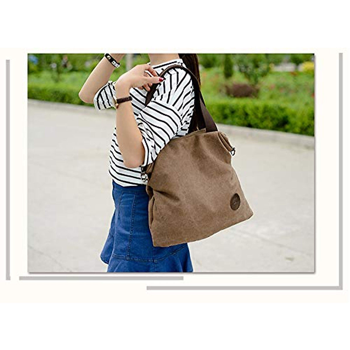 Women's Multi-pocket Shoulder Bag, Fashion Cotton Canvas Handbag Large Tote Purse, Vintage Hobo Top Tote Handle Multifunction Beach Casual Satchel Shopping Crossbody Bag