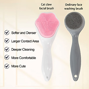 Silicone Face Scrubber Exfoliating Brush, Beomeen 2 Pack Manual Handheld Facial Cleansing and Blackhead Scrubber, Soft Bristles Waterproof for Face Skincare (Blue, Pink)