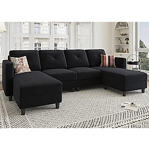 HONBAY Reversible Sectional Couches for Living Room, Sectional Couch U Shape, 4 Seat Sectional Sofa with Chaise, Dark