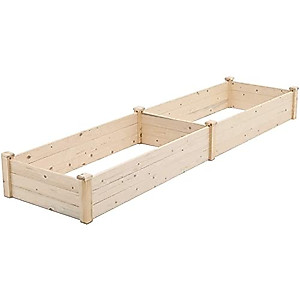 Patiomore 8 Feet Outdoor Wooden Garden Bed Planter Box Kit for Vegetables Fruits Herb Grow Yard Gardening, Natural