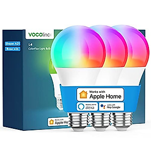 VOCOlinc Smart Light Bulb, 850 Lumens, E26 LED Smart Bulb 60 Watt Equivalent, A21, 2200K-7000K, Color Changing Light Bulb with Apple Homekit, Alexa, Google Home, 3 Pack