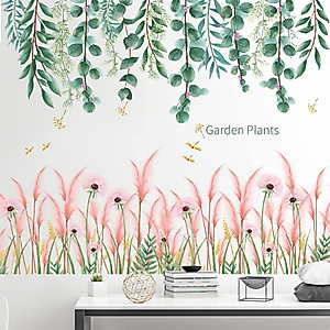 3Pcs Tropical Plants Flowers Vine Wall Corner Stickers, Removable Green Plants Fresh Leaves Flower Wallpaper Decals, Garden DIY Art Mural for Nursery Bedroom Kitchen Offices Home Decorations (B)