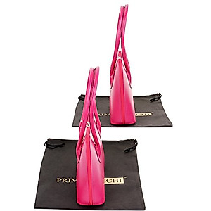 PRIMO SACCHI Italian Smooth Leather Pink Classic Long Handled Handbag Tote Grab Shoulder Bag