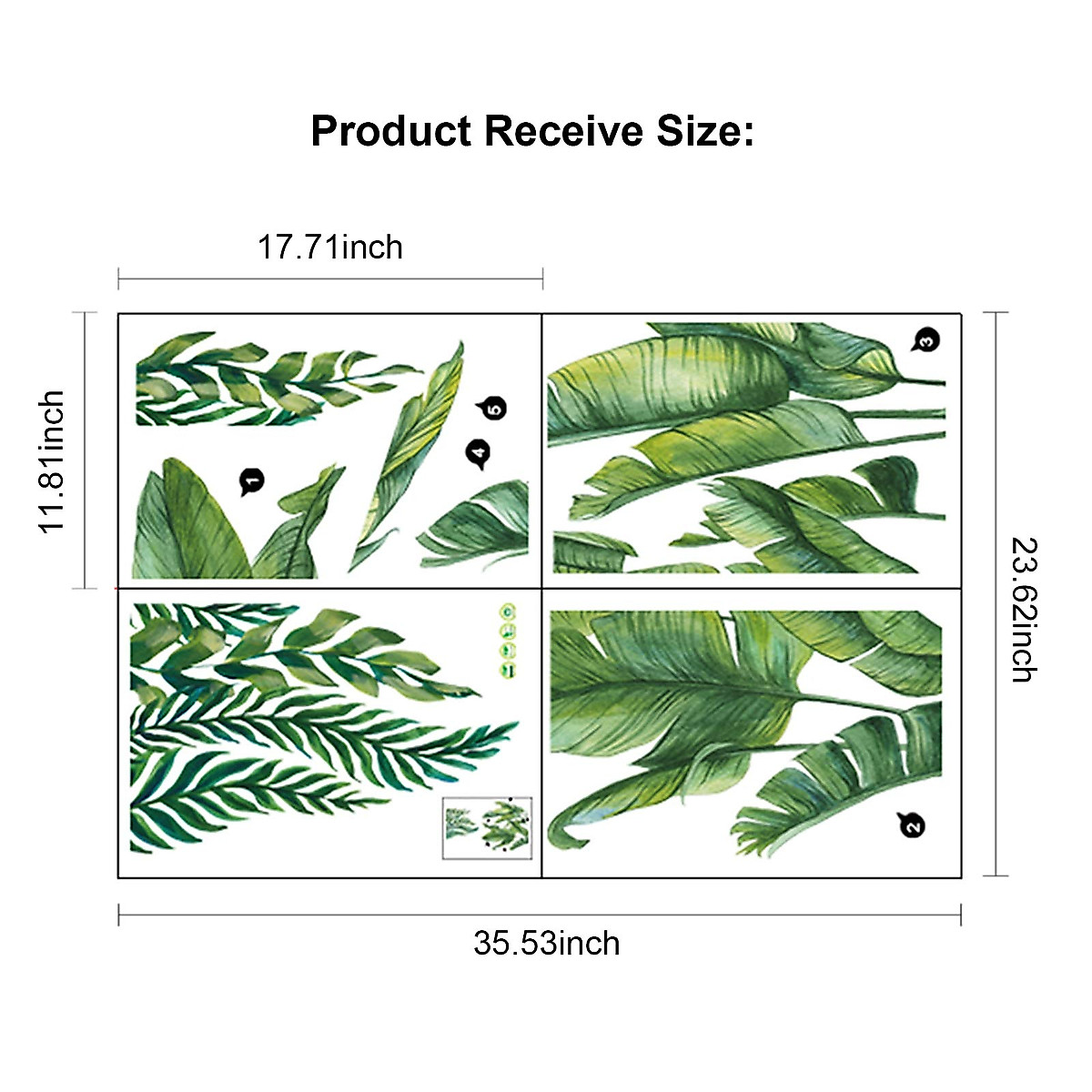 Green Leaf Tropical Plants Wall Stickers, HOLENGS Nature Banana Leaves Peel and Stick Wall Decals, Waterproof DIY Wall Decor Art Home Decorations for Kids Girls Baby Living Room Bedroom