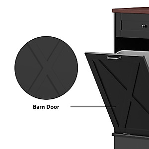 TOLEAD Double Tilt Out Trash Cabinet Free Standing 10 Gallon Recycling Trash Can Cabinet with Barn Door for Farmhouse Kitchen,Living Room, Dining Room, Black