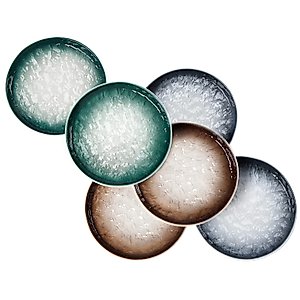 Eglaf 6'' Ceramic Small Appetizer Plates - Porcelain Gradient Water Wave Embossed Texture - Dessert Plates for Tea Party, Cake, Ice cream, Waffles, Apple Pie, Snacks (Set of 6-3 Colors Mix)
