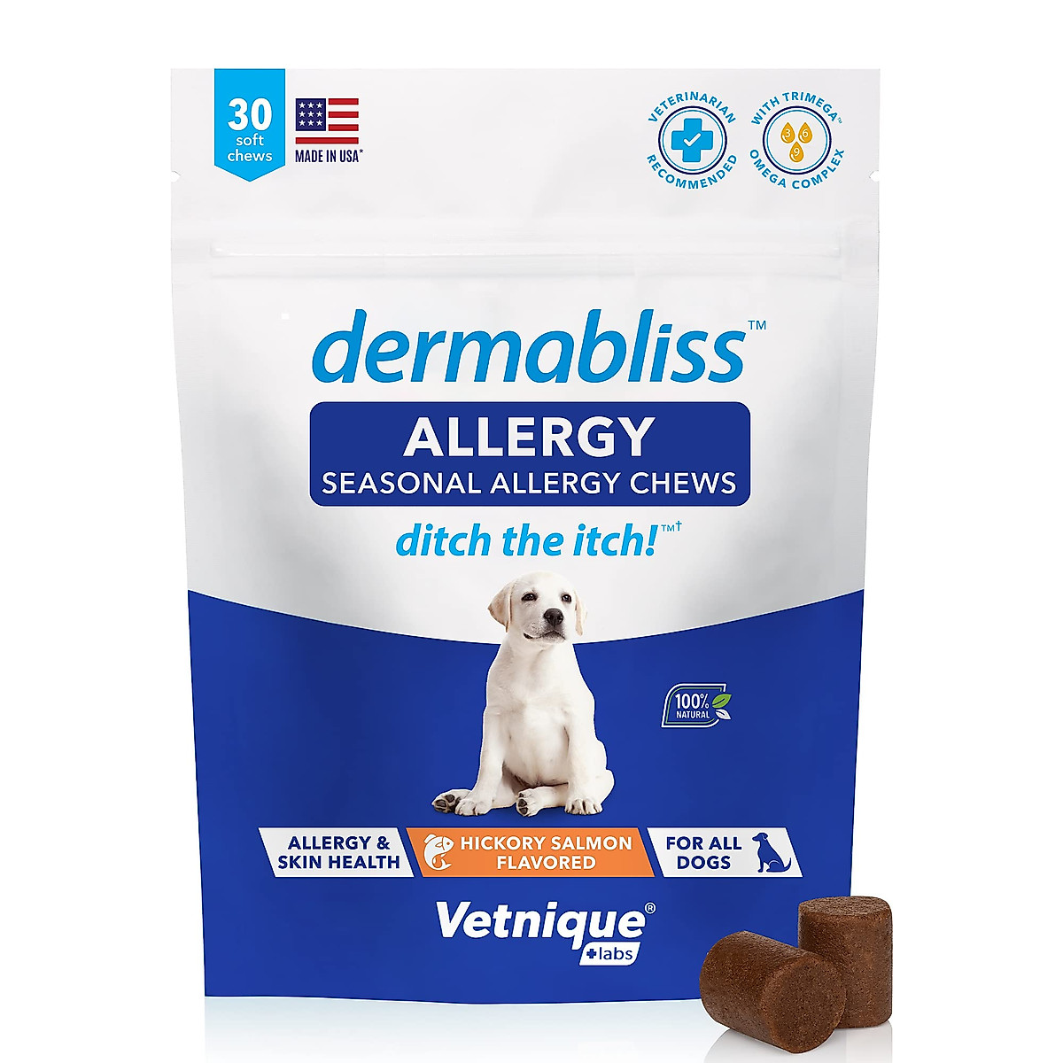 Dermabliss Allergy Chews 30 Ct and Glandex Anal Gland Support Chews 30 Ct Bundle Dog Vitamins & Supplements, Anal Gland Dog Treats with Probiotics, Dog Allergies Skin Treatment Soft Chew