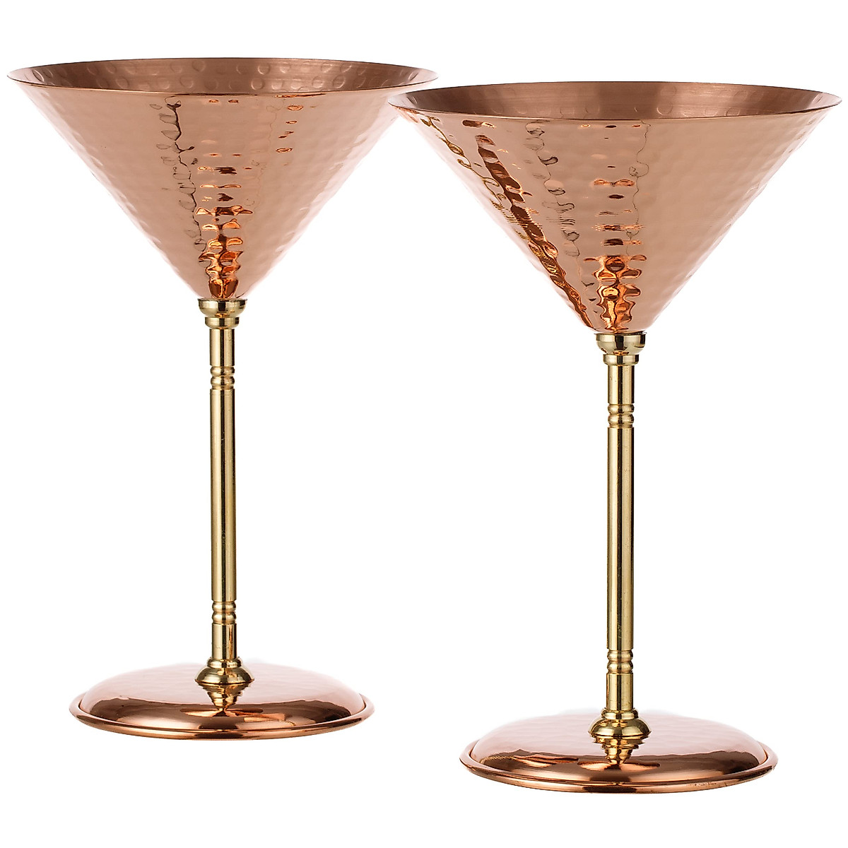 2 X Gorgeous Hammered Copper Martini Goblets Glasses, Uncoated Pure 1mm Thick Copper, Handmade in Turkey, 10 Ounces