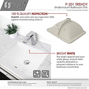 STYLISH 18 1/4 inch Ceramic Porcelain Rectangular Undermount Bathroom Sink with Polished Chrome and Matte Black Overflow, P-201 (White with Chrome and Matte Black Overflow)