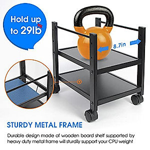 J JACKCUBE DESIGN 2 Tier Computer Tower Stand for Desktop CPU, Gaming PC Holder, Mobile Rolling Cart for Under Desk with Caster Wheels, Office Desk Accessories- MK712A