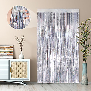 Silver Party Streamers 2Pack Metallic Tinsel Foil Fringe Curtains 3.3X 8.3ft Party Decors for Photo Booth Photoshoot Bridal Shower Engagement Disco Bachelorette Party Decors Streamers for Christmas