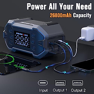 TRAVELMAN T6 Car Jump Starter with Air Compressor, 4000A 160PSI 26800mAh Portable Jump Box Tire Inflator (All Gas/10.0L Diesel), 12V Car Jump Booster Battery Pack for Car,Truck,Boat,Bike