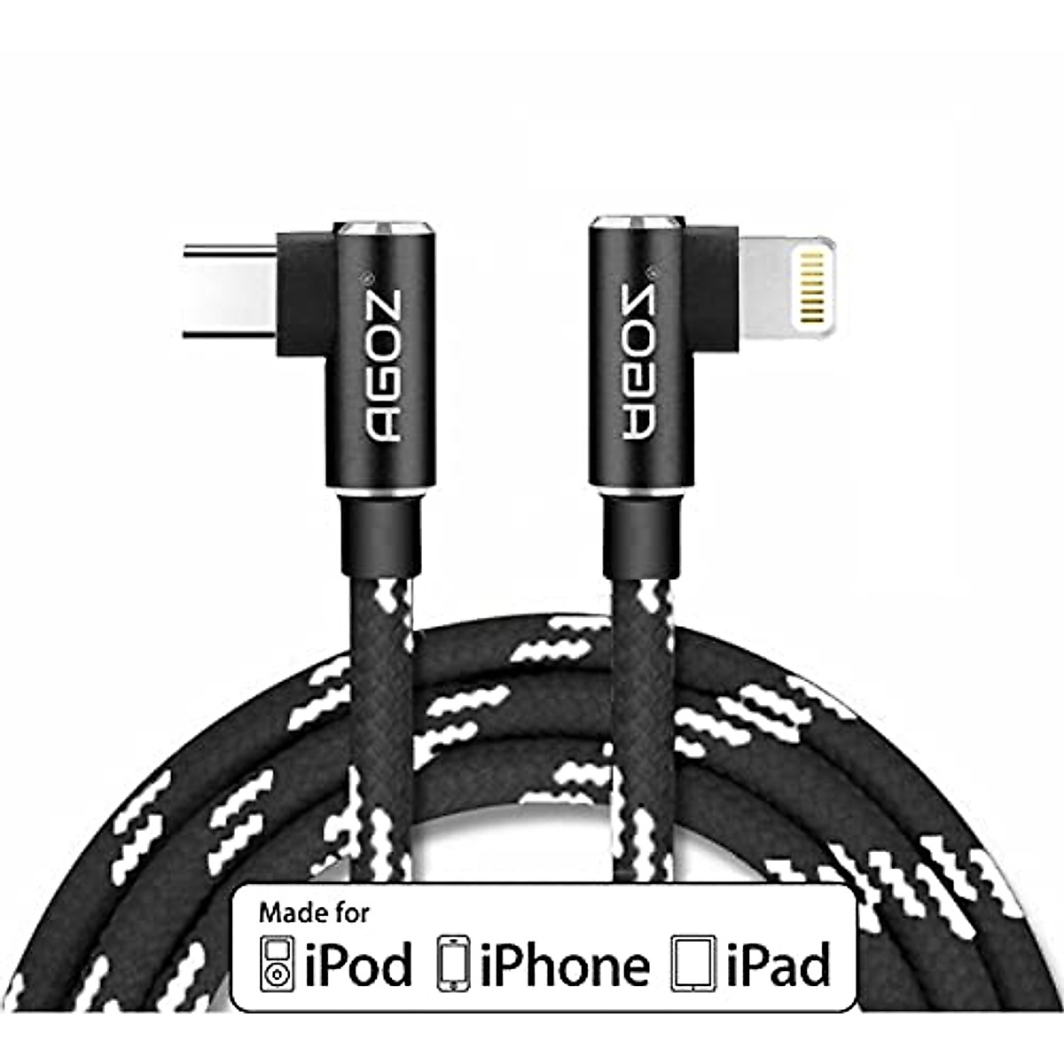 Agoz 10FT Apple MFI Certified Lightning to USB C Cable 90° Right Angle FAST Charger Cord Compatible With iPhone 14, 13, 12 Pro Max, iPhone SE, 11 Pro Max, iPhone XS MAX, iPhone XR X XS, iPhone 8 7 6 5
