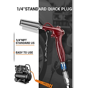 JASTIND Retro Red Air Blow Gun with Powerful Blast Air Nozzle, High Volume Air Blower Gun Kit w/4.9 Inch Steel Extension & 1/4" Quick Plug, Air Gun Air Compressor Attachments for Dust Clean