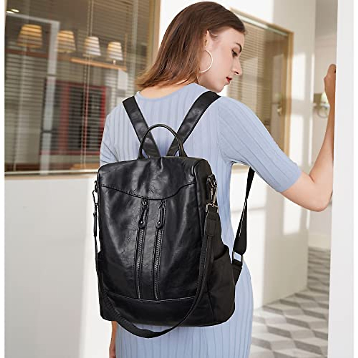 FOXLOVER Anti Theft Backpack Purse for Women Convertible Ladies Travel College Fashion Casual Shoulder Bag (Black)