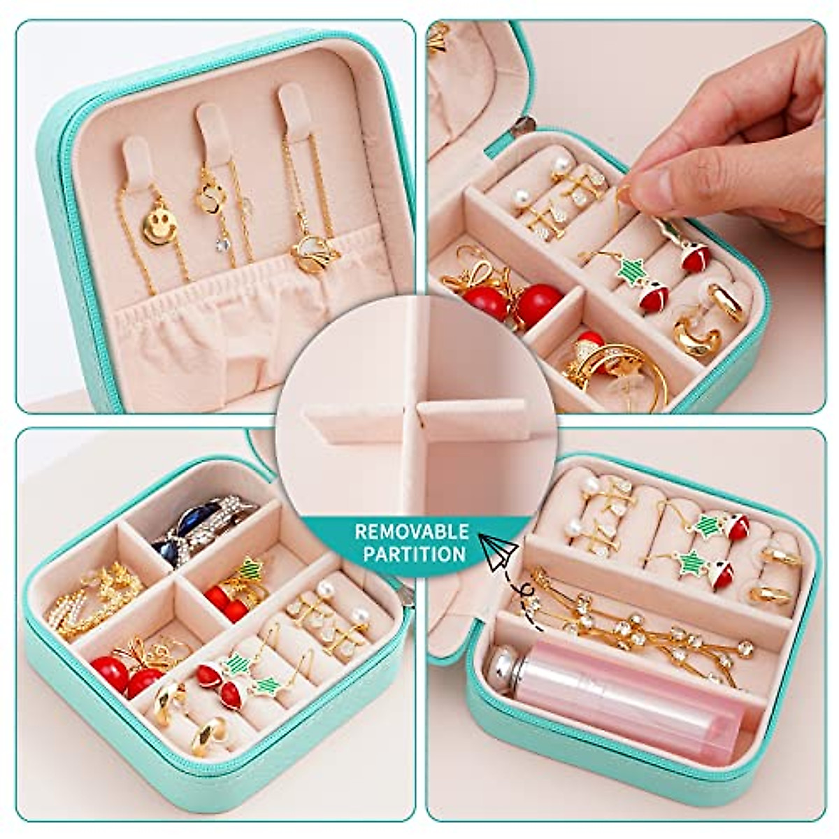 Portable Travel Mini Jewelry Box Leather Jewellery Ring Organizer Case Storage Gift Box Girls Women (blue).