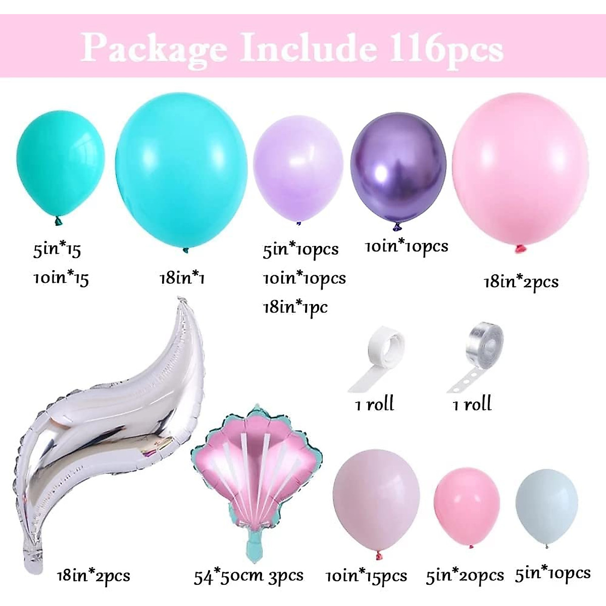 DUILE Mermaid Balloon Garland Arch Kit Mermaid Balloons for Girl Metallic Balloons Mermaid Birthday Party Decorations Mermaid Tail Balloons Baby Shower Party Supplies