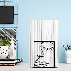 Book Ends Modern Abstract Design Bookends for Shelves （Metal/Black） Heavy Duty Decorative Non-Skid Bookends Book Stoppers for Books and CDs